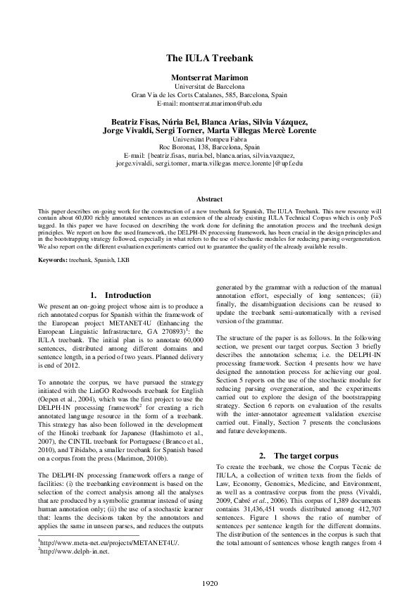 (PDF) Developing the IULA Spanish Treebank