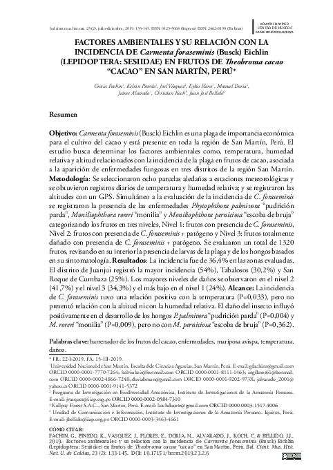 (PDF) Factores ambientales y su relación con la incidencia de carmenta ...