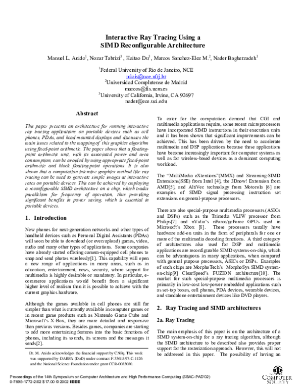 (PDF) SIMD Architecture for Interactive Ray Tracing