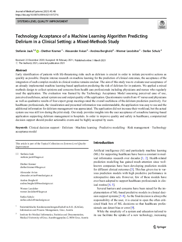 Pdf Technology Acceptance Of A Machine Learning Algorithm Predicting