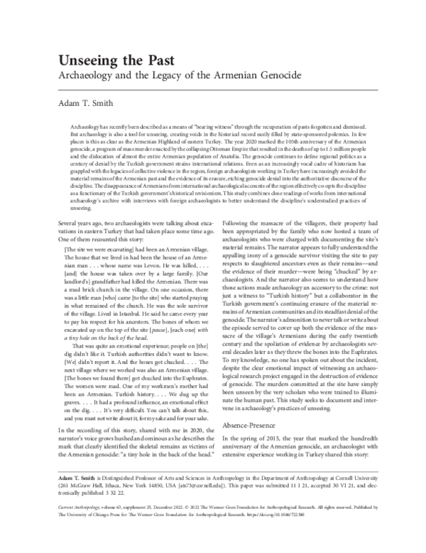 (PDF) Unseeing the Past: Archaeology and the Legacy of the Armenian ...