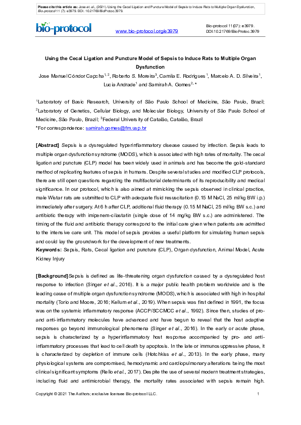 (PDF) Using the Cecal Ligation and Puncture Model of Sepsis to Induce ...