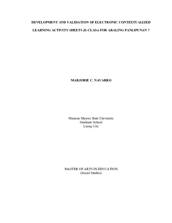 (DOC) DEVELOPMENT AND VALIDATION OF ELECTRONIC CONTEXTUALIZED LEARNING ...