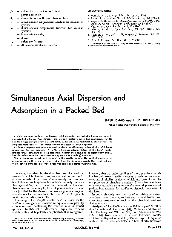 (PDF) Axial Dispersion and Adsorption in Packed Beds