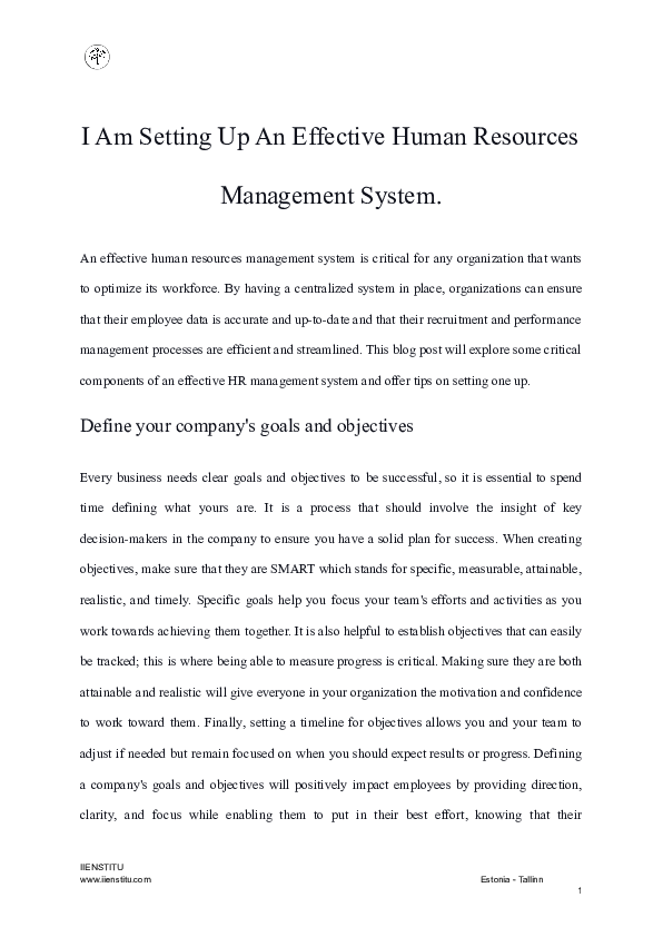 (PDF) I Am Setting Up An Effective Human Resources Management System
