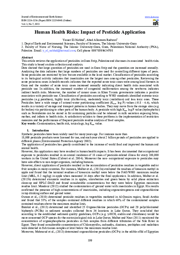 (PDF) Human Health Risks: Impact of Pesticide Application