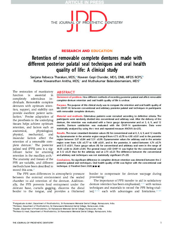 (PDF) Retention of removable complete dentures made with different ...