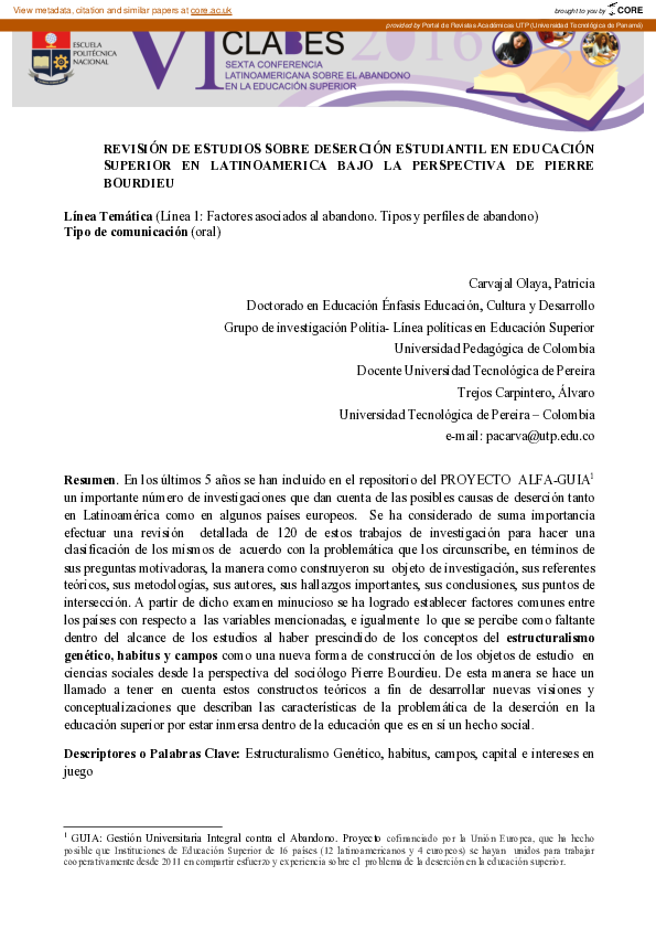 (PDF) Revisión De Estudios Sobre Deserción Estudiantil En Educación ...