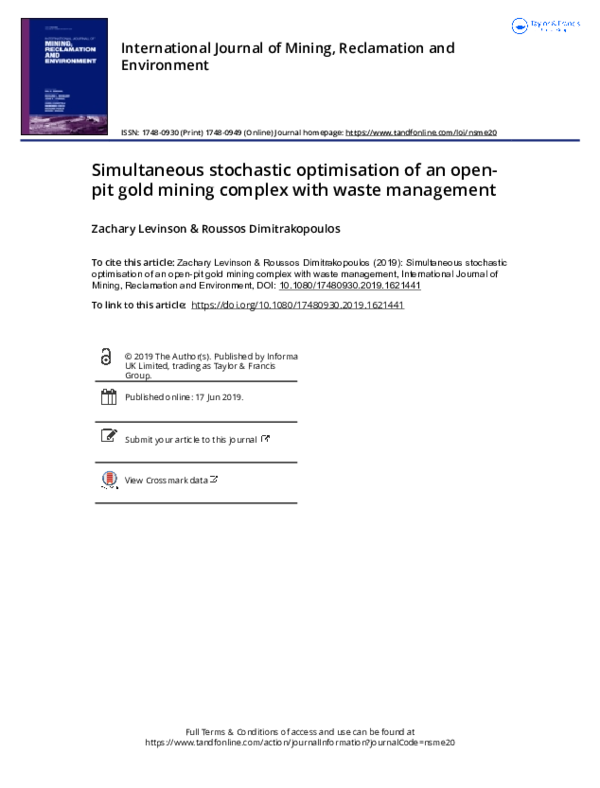 (PDF) Simultaneous stochastic optimisation of an open-pit gold mining complex with waste management