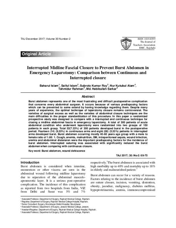 Pdf Interrupted Midline Fascial Closure To Prevent Burst Abdomen In Emergency Laparotomy