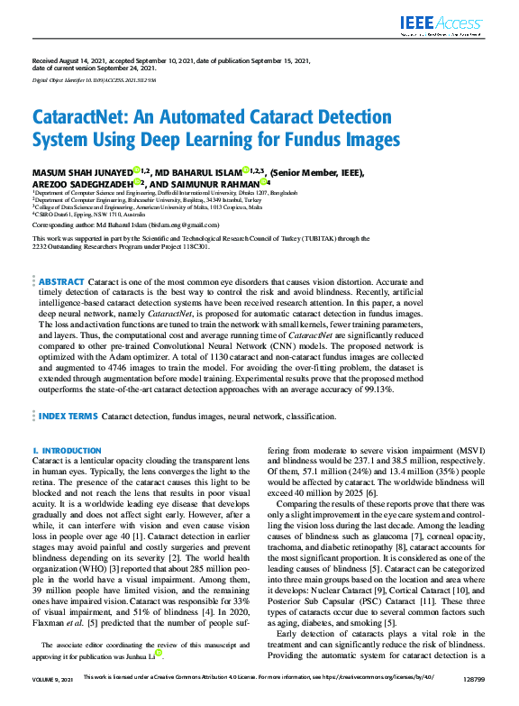 Pdf Cataractnet An Automated Cataract Detection System Using Deep Learning For Fundus Images