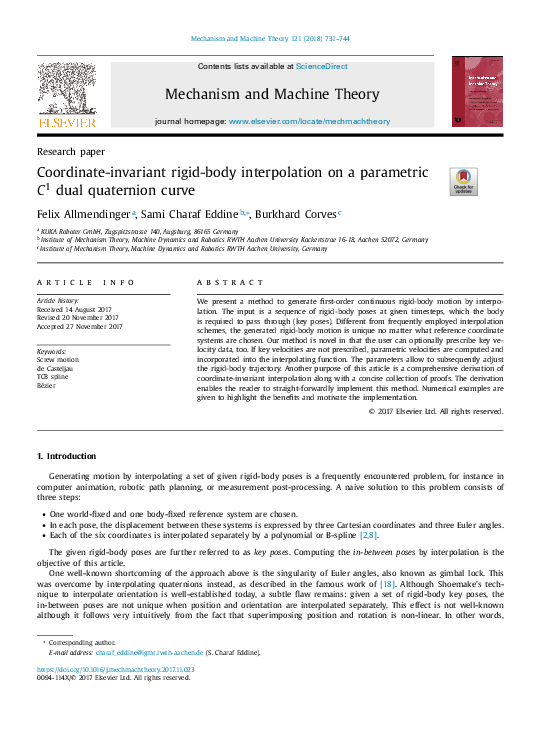 Pdf Coordinate Invariant Rigid Body Interpolation On A Parametric C1