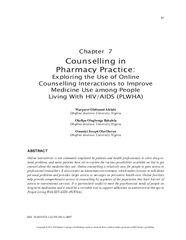 (PDF) Counselling in Pharmacy Practice