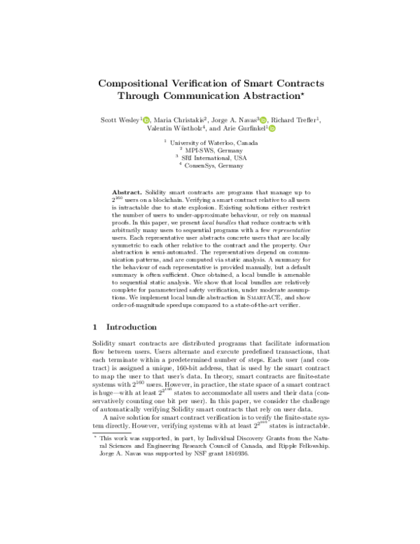 Compositional Verification Of Smart Contracts Through Communication