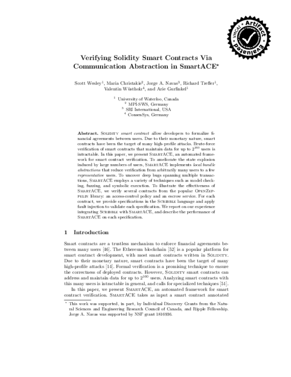 (PDF) Verifying Solidity Smart Contracts via Communication Abstraction ...