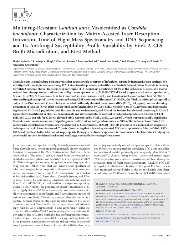 (PDF) Multidrug-Resistant Candida auris Misidentified as Candida ...
