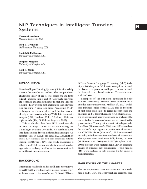 (PDF) NLP Techniques in Intelligent Tutoring Systems