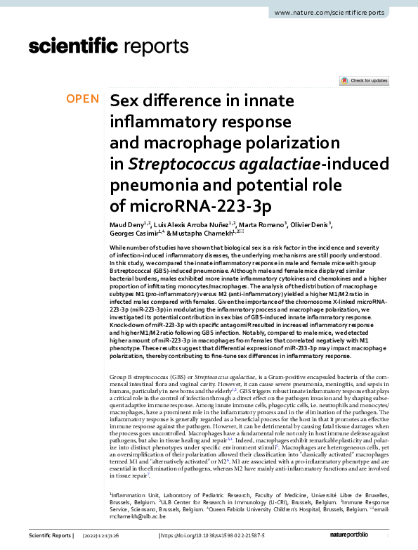 Pdf Sex Based Differences In Inflammation And Mir 223 3p