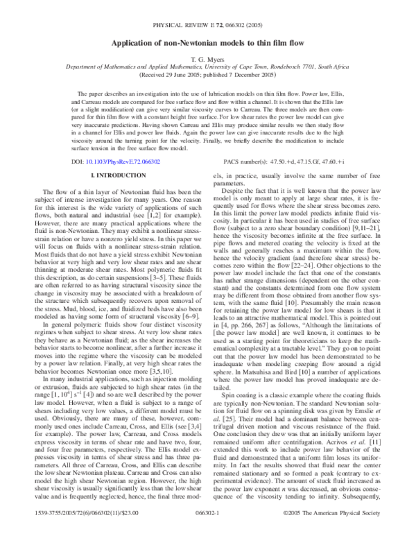 (PDF) Application of non-Newtonian models to thin film flow