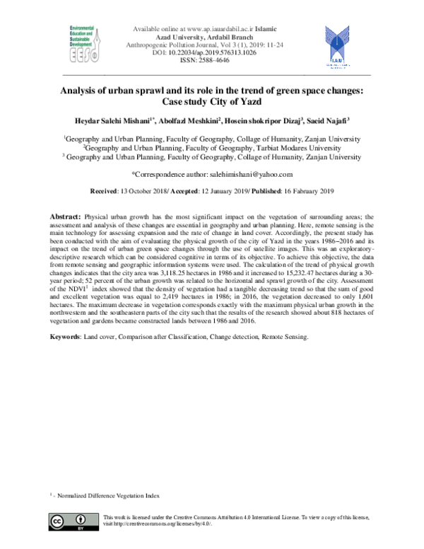 (PDF) Analysis of urban sprawl and its role in the trend of green space ...