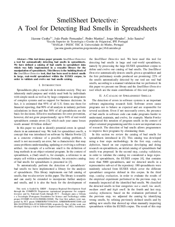 (PDF) SmellSheet detective: A tool for detecting bad smells in spreadsheets