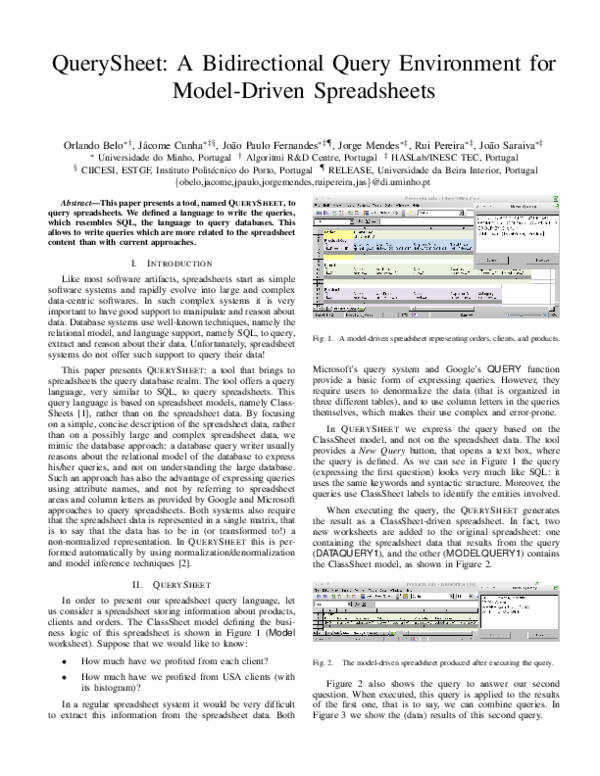 Pdf Querysheet A Bidirectional Query Environment For Model Driven Spreadsheets Jorge Mendes