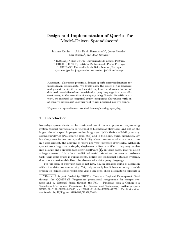 (PDF) Design and Implementation of Queries for Model-Driven Spreadsheets