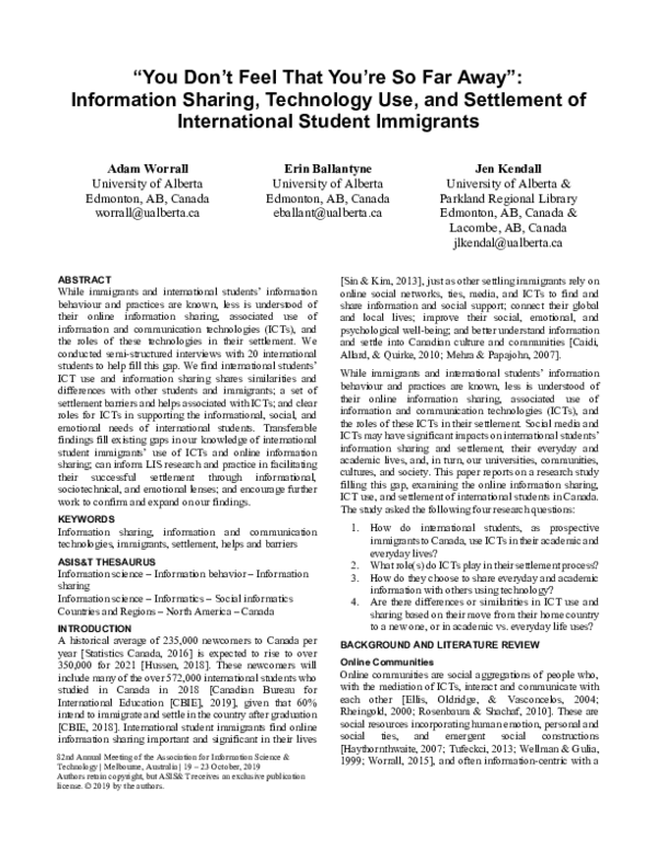 (PDF) “You don't feel that you're so far away”: Information sharing ...