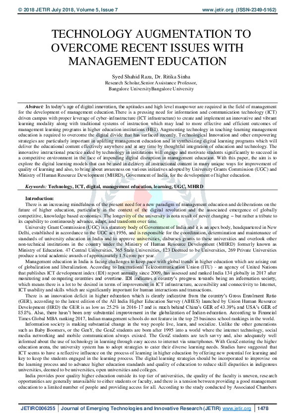 (PDF) Technology Augmentation to Overcome Recent Issues with Management ...