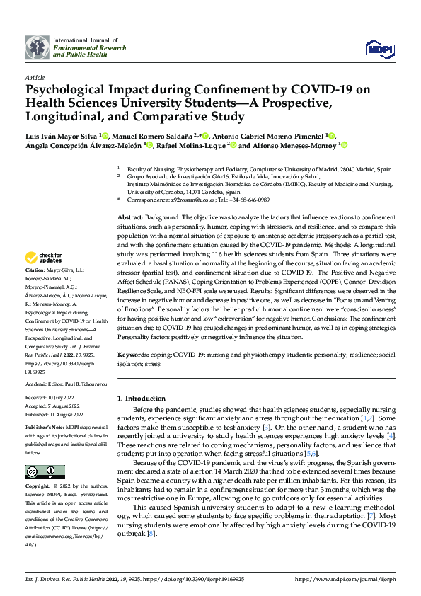 (PDF) Psychological Impact during Confinement by COVID-19 on Health ...