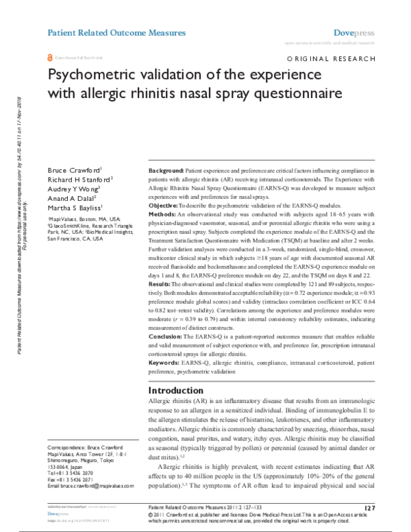 (PDF) Psychometric validation of the experience with allergic rhinitis ...