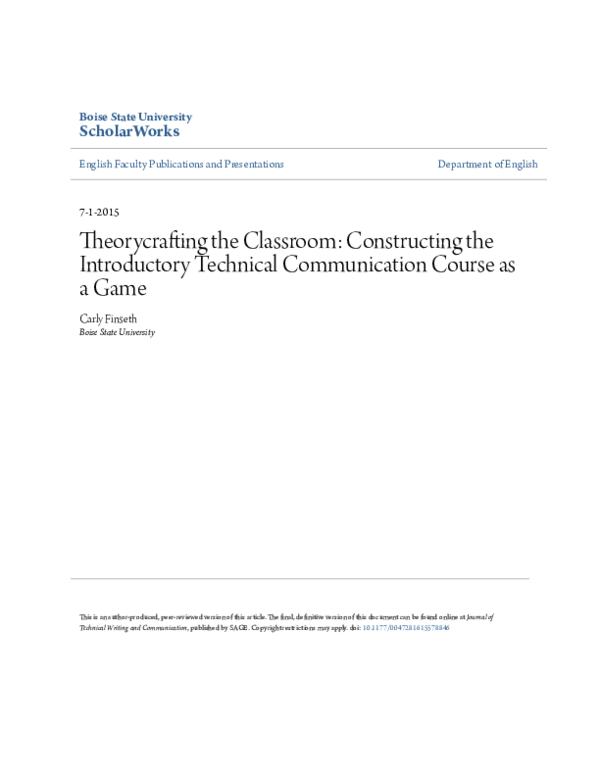 (PDF) Theorycrafting the Classroom