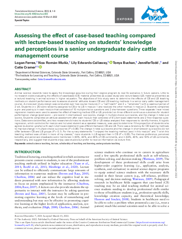 (PDF) Assessing the effect of case-based teaching compared with lecture ...