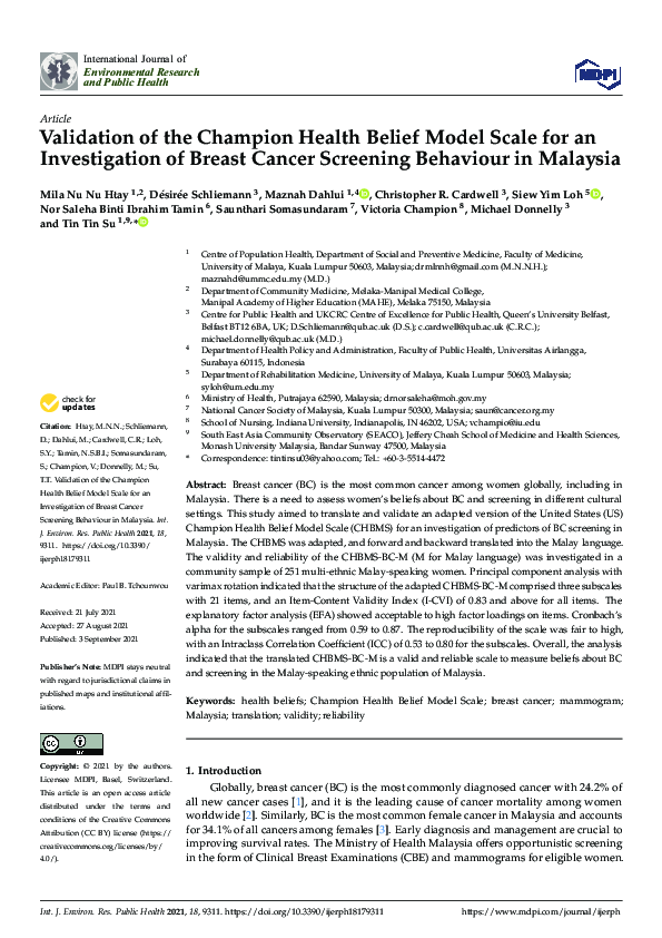 (PDF) Validating the CHB Model Scale for Breast Cancer Screening in ...