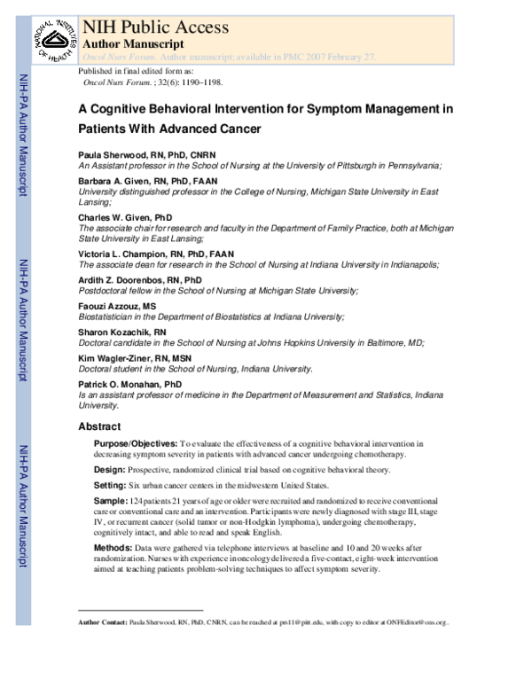 (PDF) A Cognitive Behavioral Intervention for Symptom Management in ...