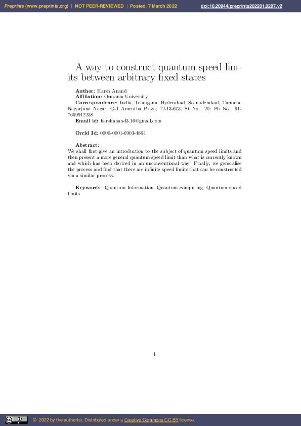 (PDF) A Way to Construct Quantum Speed Limits between Arbitrary Fixed ...