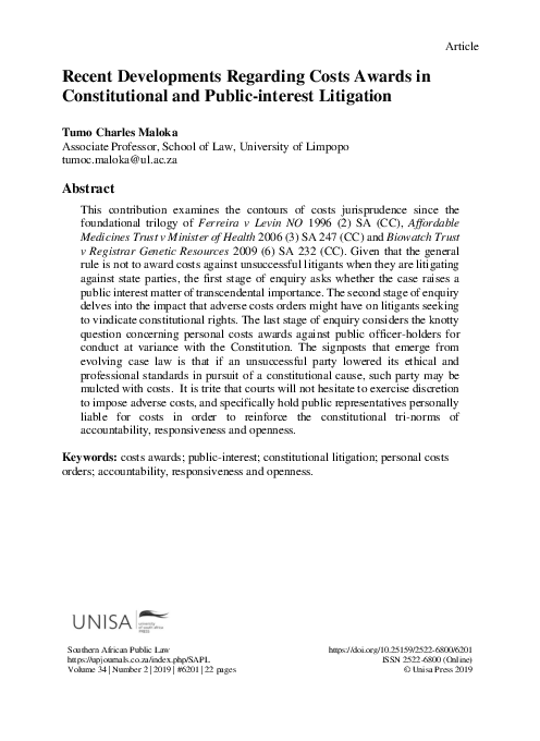 (PDF) Recent Developments Regarding Costs Awards in Constitutional and ...