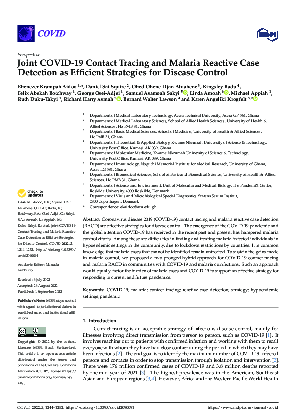 (PDF) Joint COVID-19 Contact Tracing and Malaria Reactive Case ...