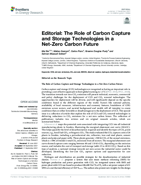 (PDF) Editorial: The Role of Carbon Capture and Storage Technologies in ...