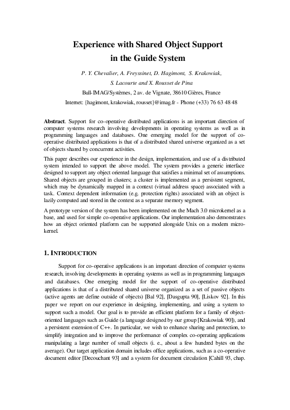 (PDF) Experience with shared object support in the Guide system