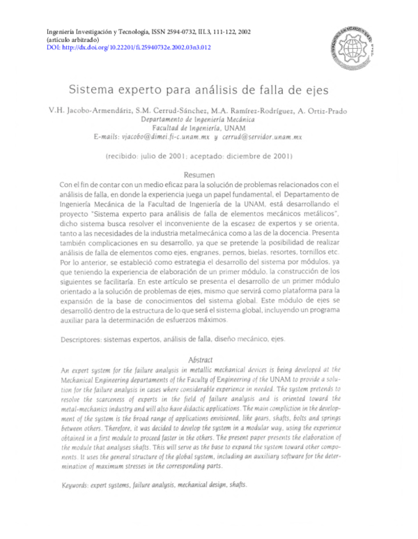 (PDF) Sistema experto para análisis de falla de ejes