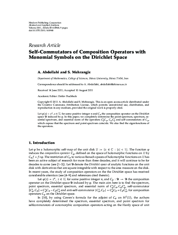 Pdf Self Commutators Of Composition Operators With Monomial Symbols