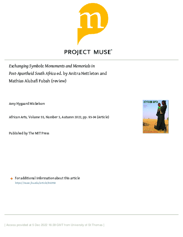 (PDF) “Exchanging Symbols: Monuments and Memorials in Post-Apartheid ...