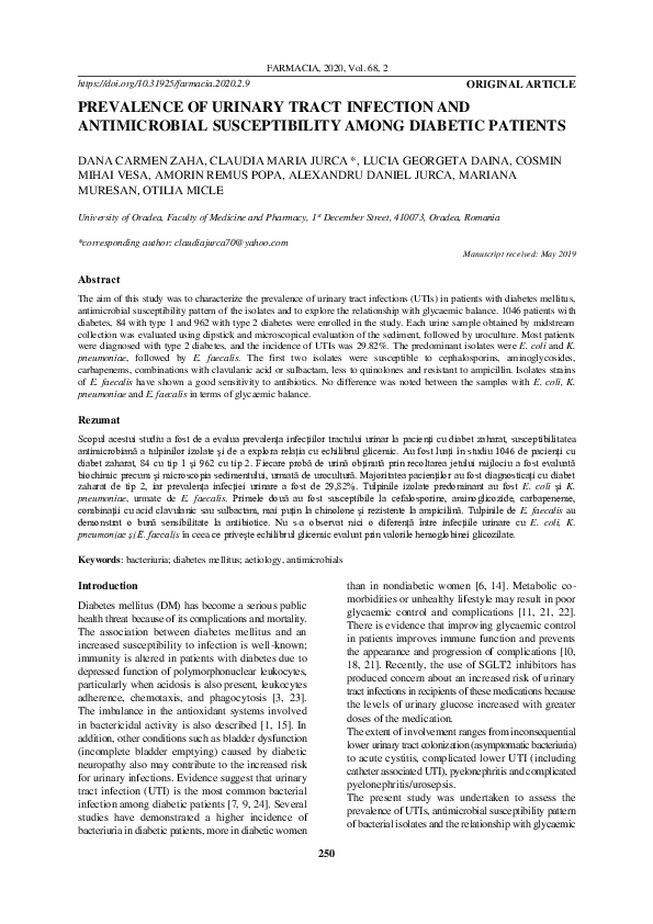 (PDF) PREVALENCE OF URINARY TRACT INFECTION AND ANTIMICROBIAL SUSCEPTIBILITY AMONG DIABETIC PATIENTS