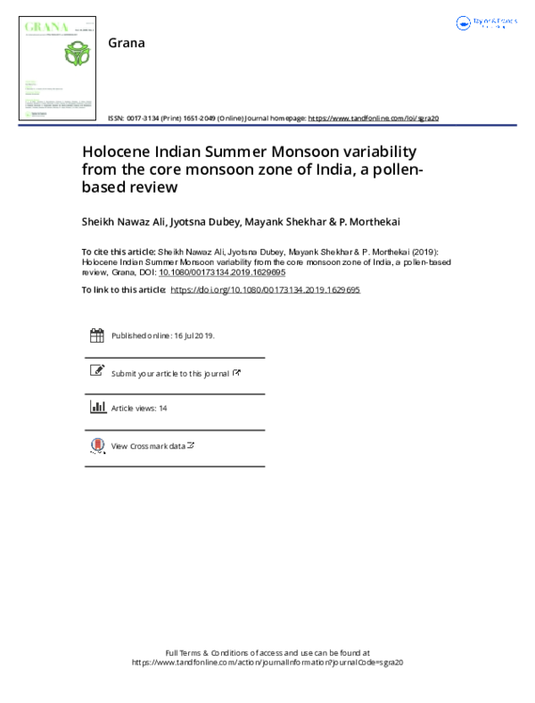 (PDF) Holocene Indian Summer Monsoon variability from the core monsoon ...