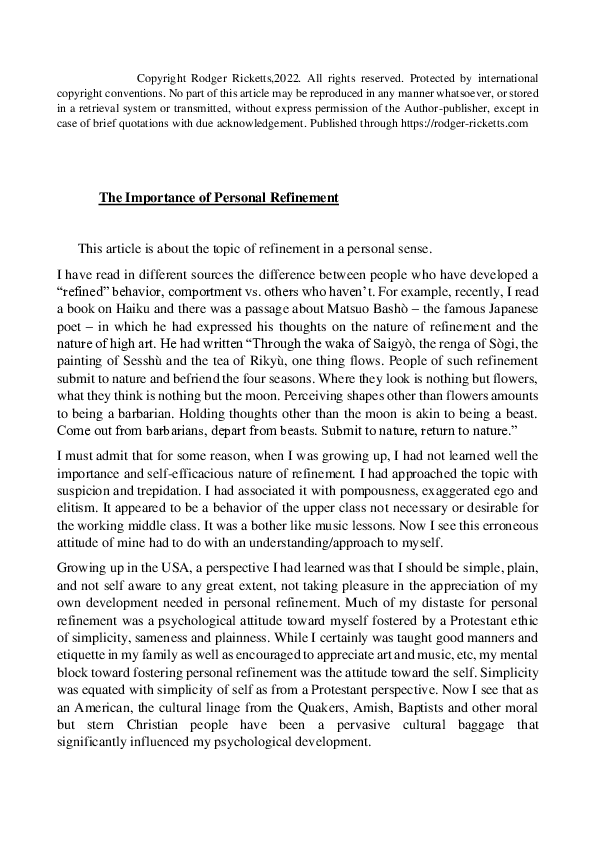(PDF) The Importance of Personal Refinement | Rodger R Ricketts, Psy.D ...