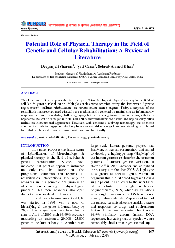 (PDF) Potential Role of Physical Therapy in the Field of Genetic and ...