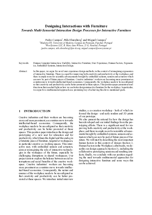 (PDF) Designing Interactions with Furniture - Towards Multi-sensorial Interaction Design ...