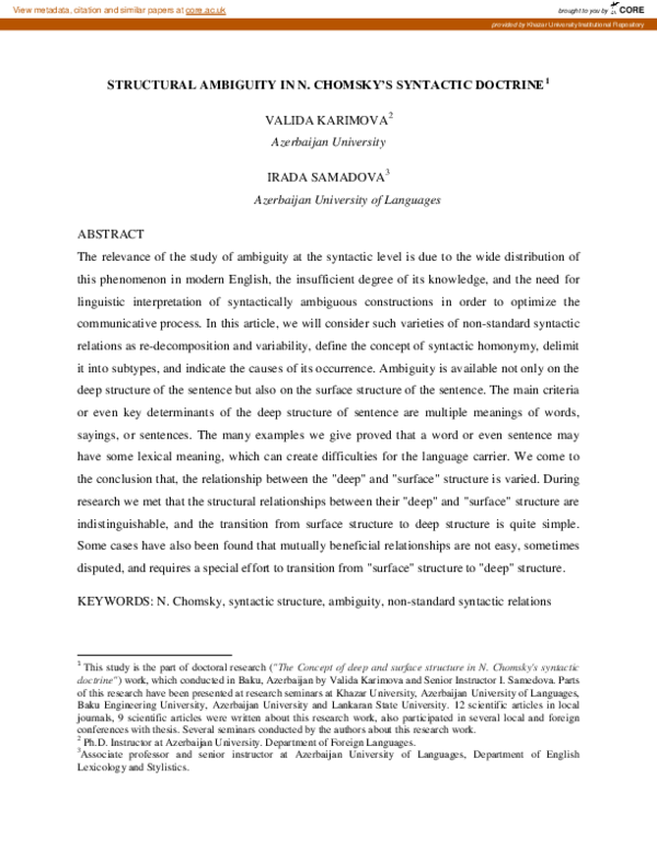 (PDF) Structural ambiguity in N. Chomsky’s syntactic doctrine