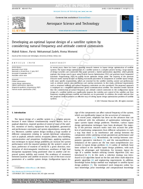 (PDF) Developing an optimal layout design of a satellite system by considering natural frequency ...